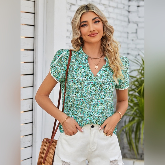 Double Take | Tops | Double Take Floral Notched Neck Blouse Hit The ...